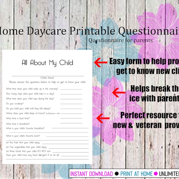 Childcare All About My Child Form - Etsy