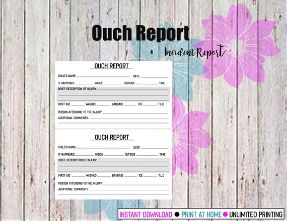 Home Daycare Incident Report Printable Injury Report Ouch | Etsy
