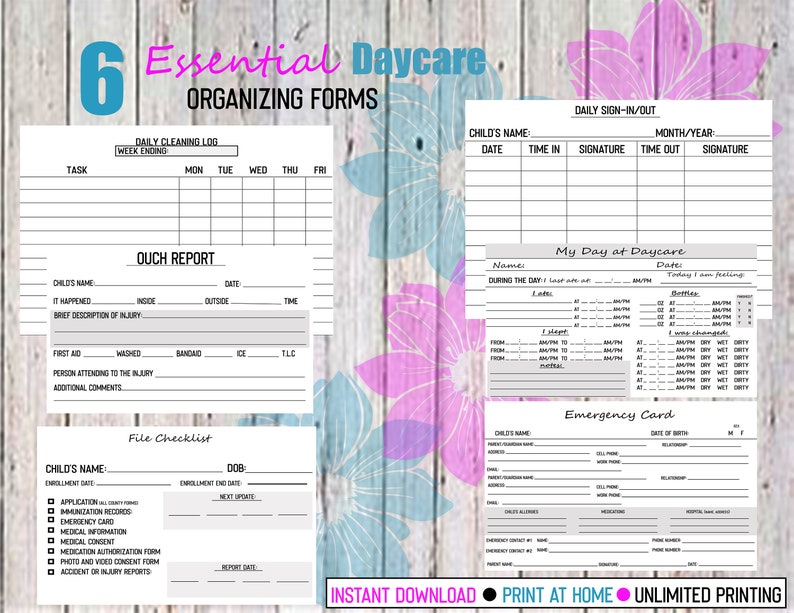 Home Daycare Organizing Forms, My Day at Daycare, Printable PDF ...