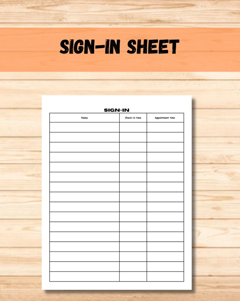 Printable Sign-in Sheet, Small Business Organizing Forms , Appointment ...