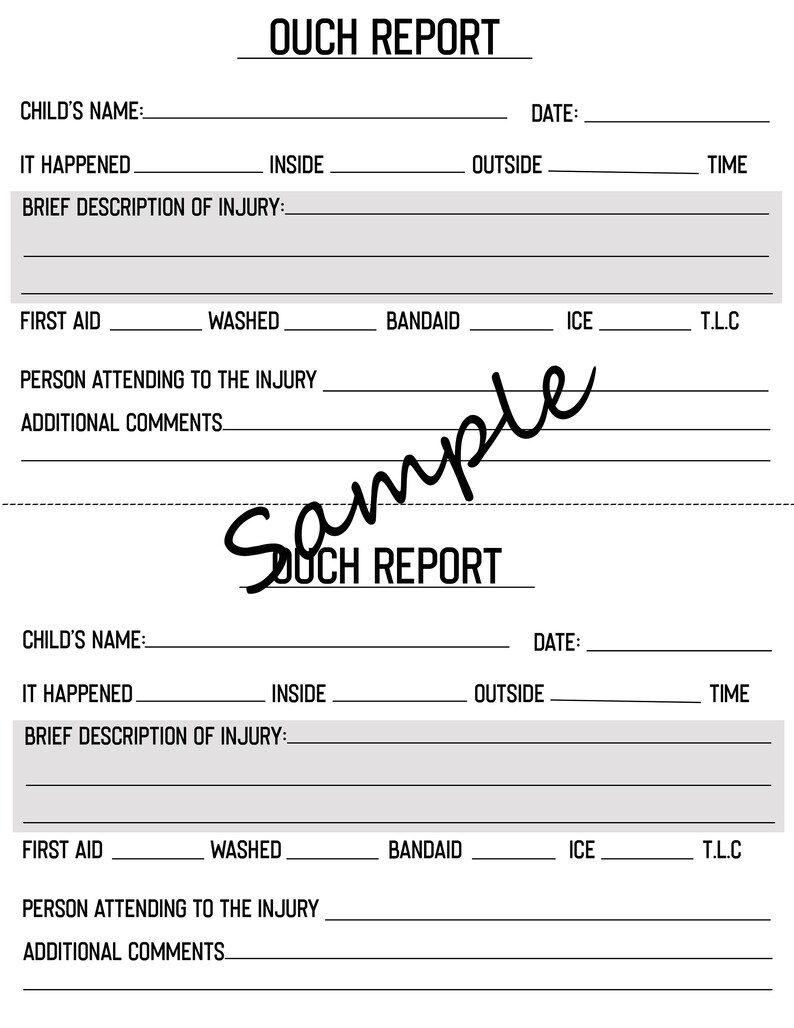 Home Daycare Incident Report Printable, Injury Report, Ouch Report ...