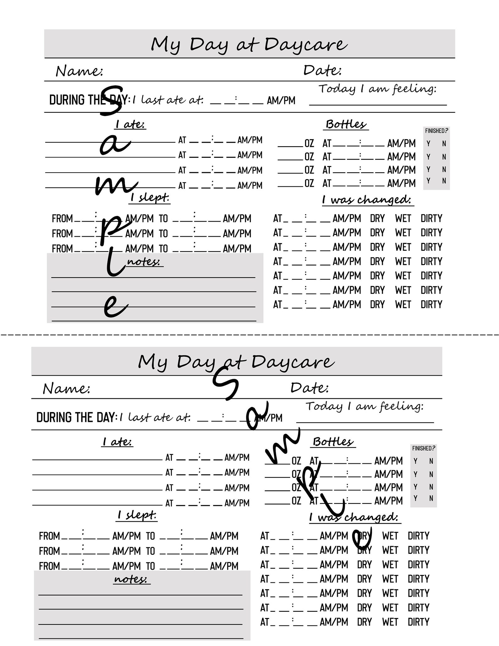Childcare Sign in Sheet, My Day at Daycare, Printable Forms for Home ...