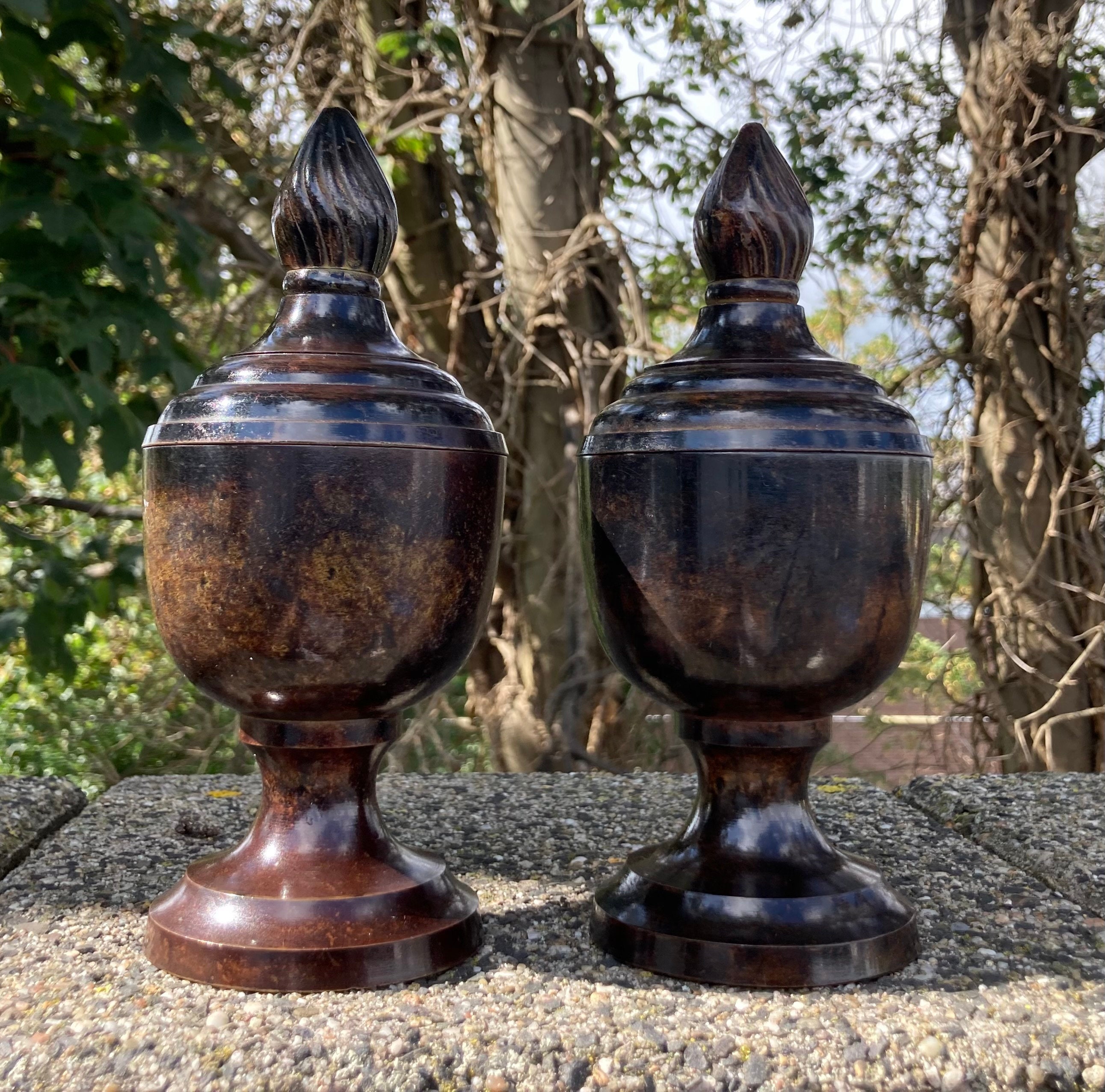 Two Bronze Urn Style Mantle Vases. - Etsy
