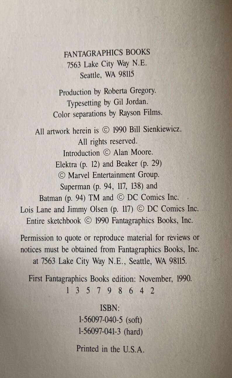 Bill Sienkiewicz Sketchbook 1990. - Etsy