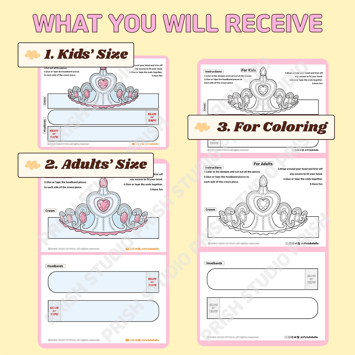 Princess Paper Crown Tiara Printable Party Hat Kids Easy Craft Coloring ...