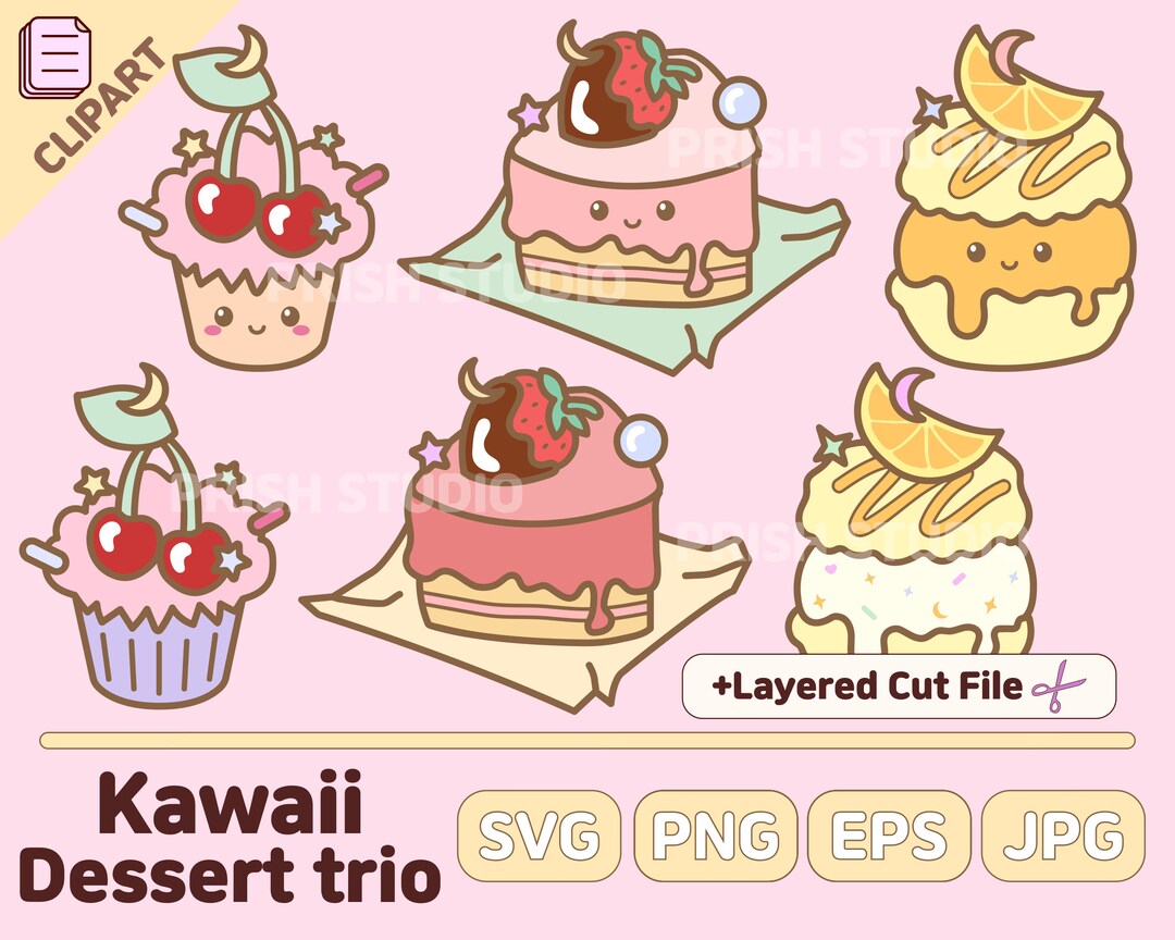 Kawaii Clipart Cute Dessert Clip Art Food Cake Stickers Macaron ...