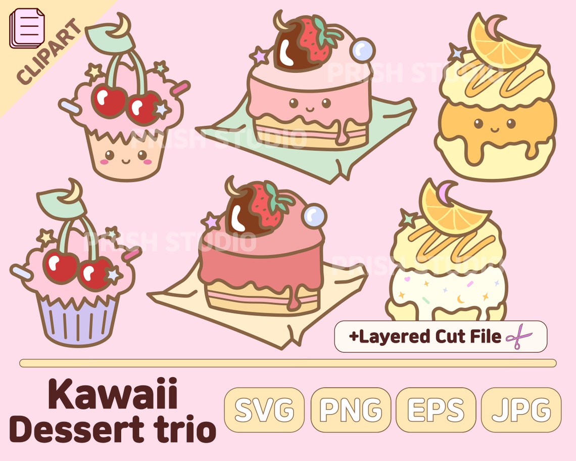 Kawaii Clipart Cute Dessert Clip Art Food Cake Stickers - Etsy UK
