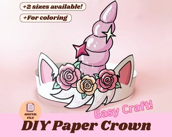Fairy Paper Crown Printable Party Hat Kids Easy Craft Coloring DIY Elf ...