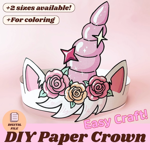 Fairy Paper Crown Printable Party Hat Kids Easy Craft Coloring DIY Elf ...