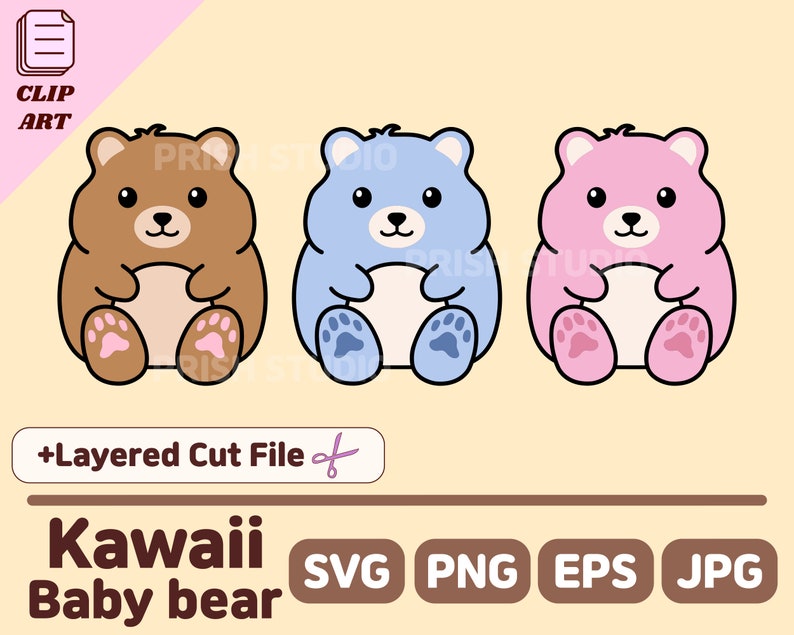 Cute Bear SVG Kawaii Clipart Teddy Clip Art Layered Cut File for Cricut ...