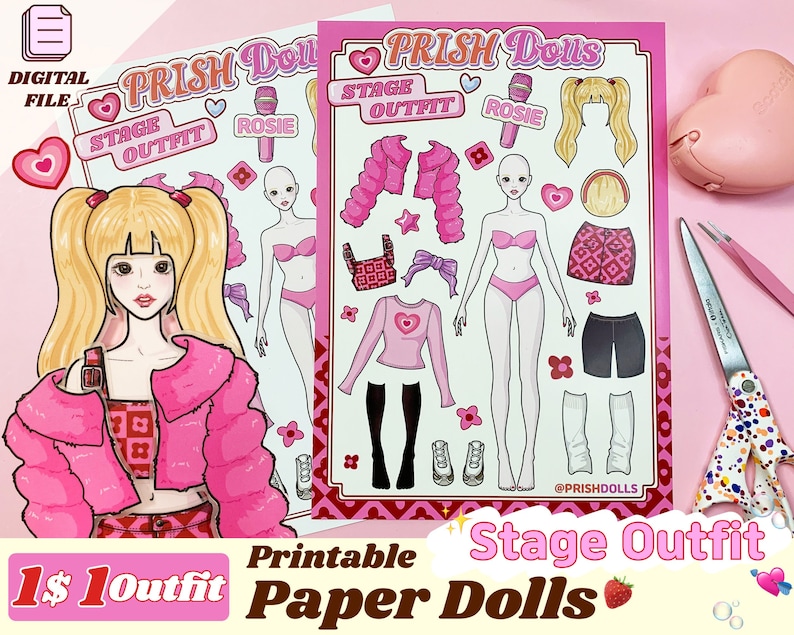 Printable Paper Dolls Dress up DIY Template, Stage Outfit, Girls Easy ...