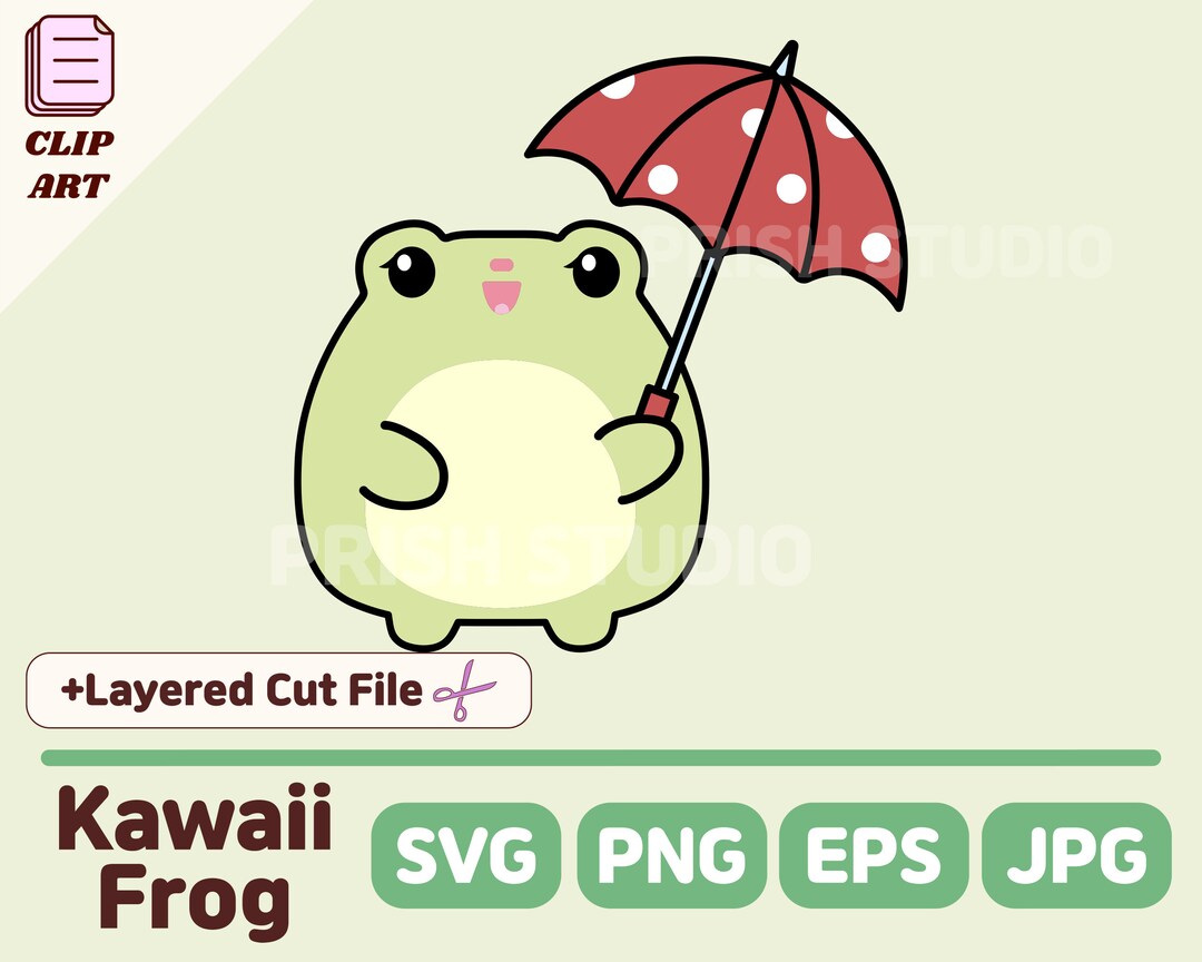 Kawaii Clipart Cute Frog SVG Clip Art Umbrella Froggie Rainy - Etsy UK