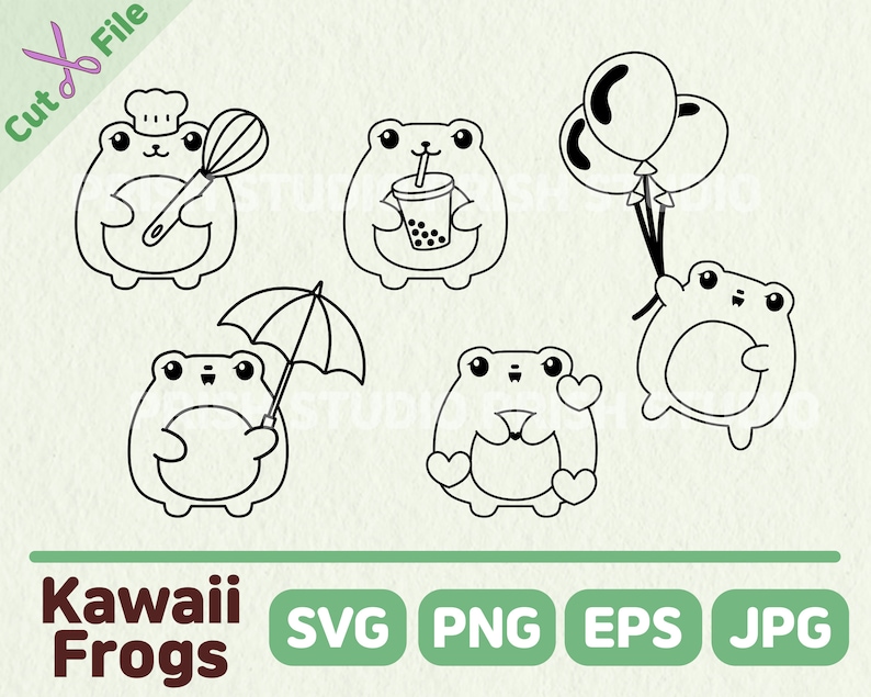Frog SVG Cute Animal Clipart Outline Cut File Cooking Boba Balloon ...