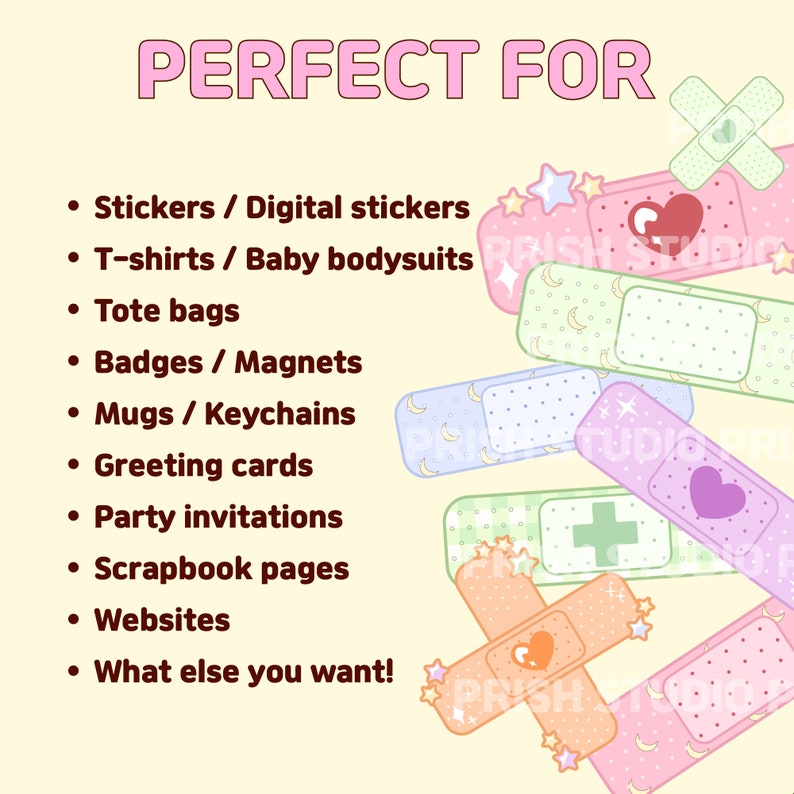 Kawaii Clipart Set Cute Bandaid PNG Clip Art Bandage Stickers EPS Love ...