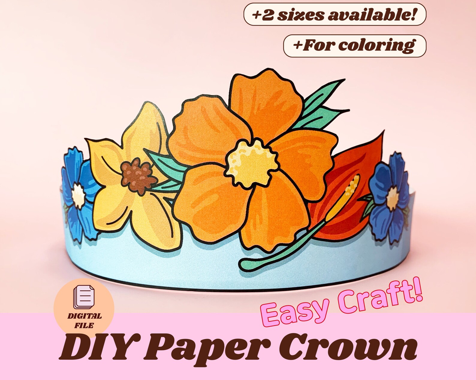 Flower Paper Crown Printable Party Hat Kids Easy Craft Coloring DIY ...