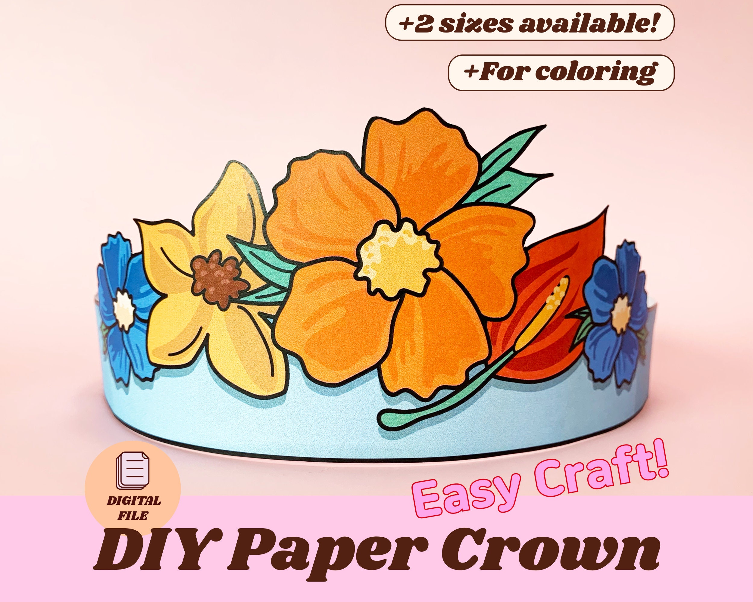 Flower Paper Crown Printable Party Hat Kids Easy Craft Coloring DIY ...
