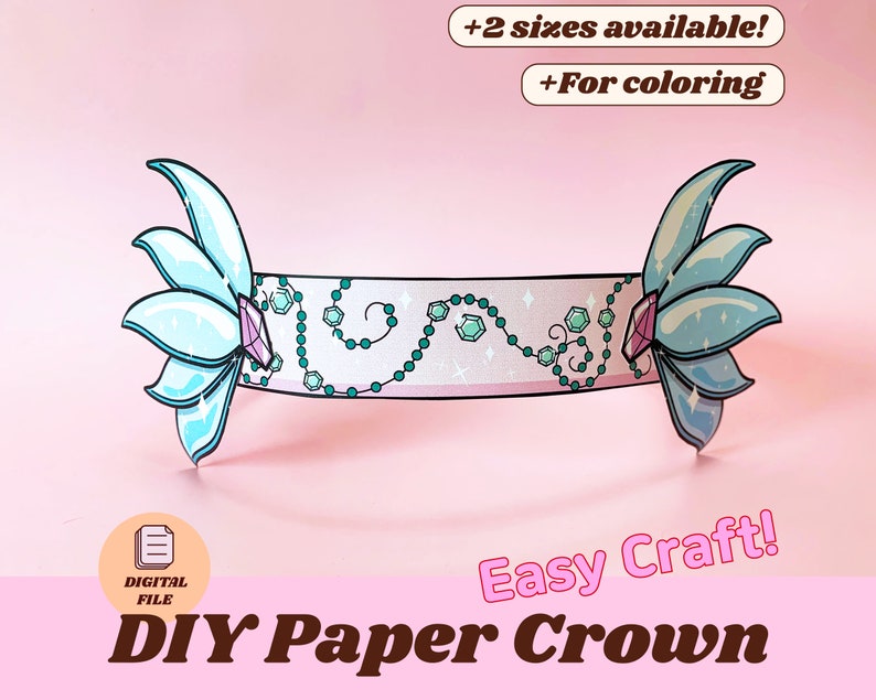 Fairy Paper Crown Printable Party Hat Kids Easy Craft Coloring DIY Elf ...