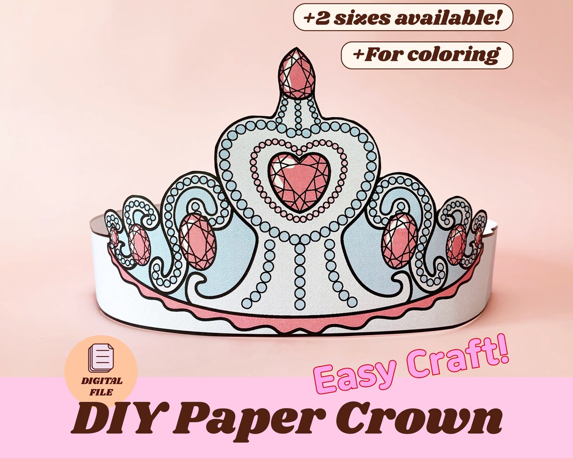 Princess Paper Crown Tiara Printable Party Hat Kids Easy Craft Coloring ...