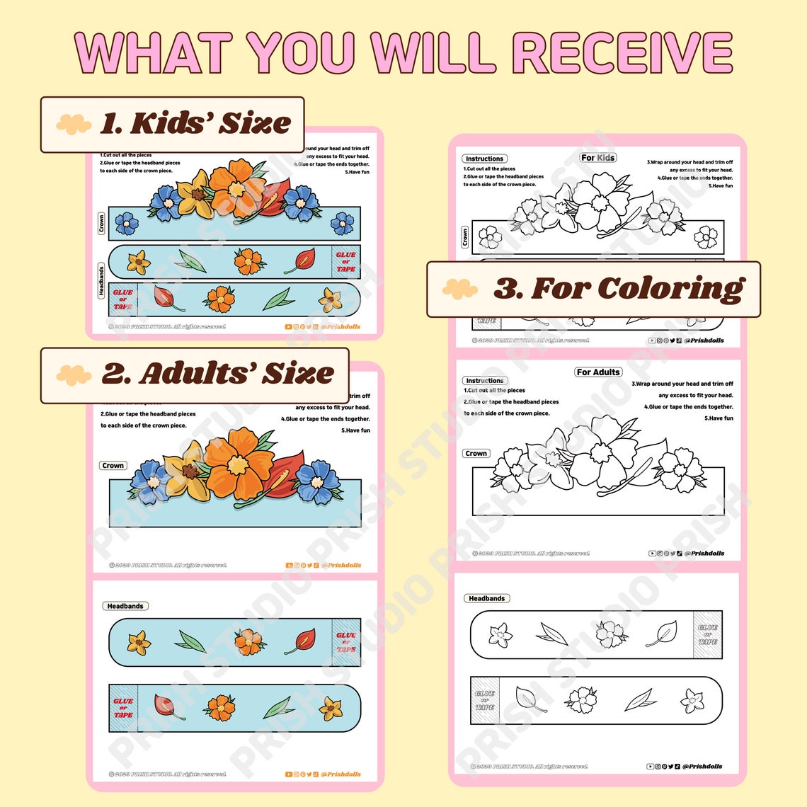 Flower Paper Crown Printable Party Hat Kids Easy Craft Coloring DIY ...