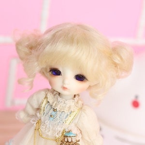 BJD Bridal Cute Light Gold Odango Hair Mohair Wig for 1/3 SD 1/4 Msd 1/ ...