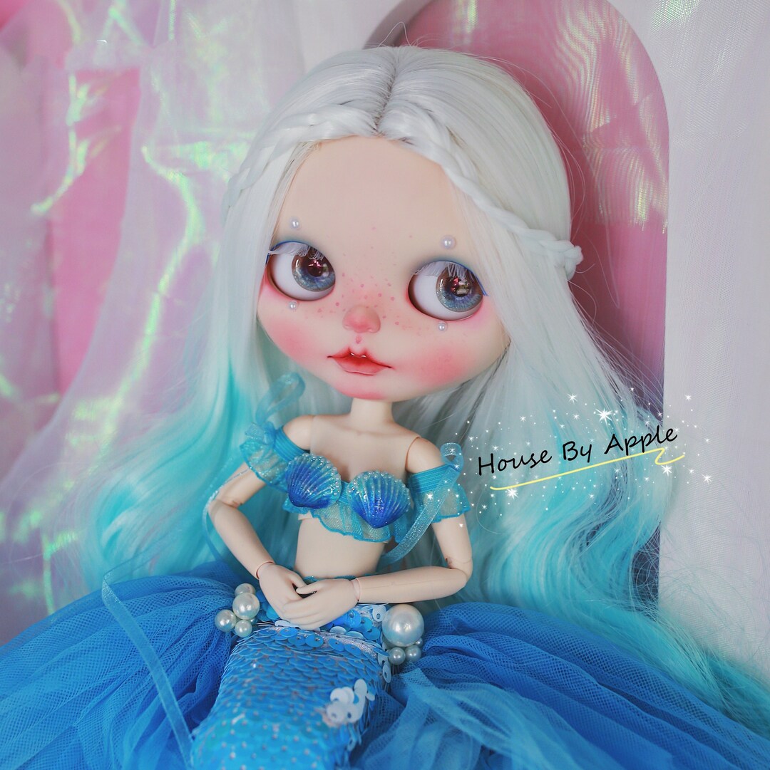 Blythe Doll Wig Long Blue Gradient Colour Wig Blue Mermaid Wig Doll Wig ...