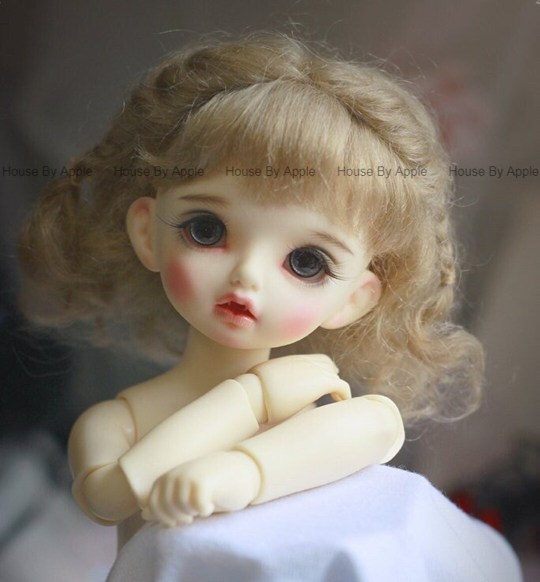 BJD Lovely Short Curly Double Braids Hair Light Brown Mohair Wig for 1/ ...