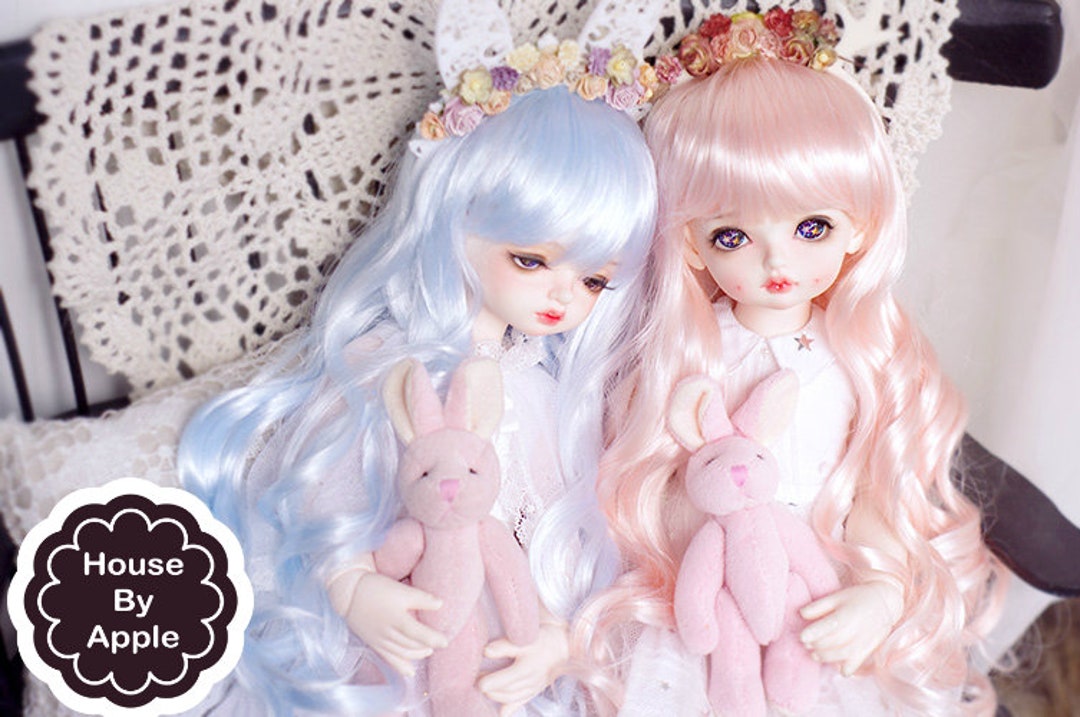 BJD Lovely Pink Aqua Blue Naturally Long Wavy Hair Hair Imitation ...