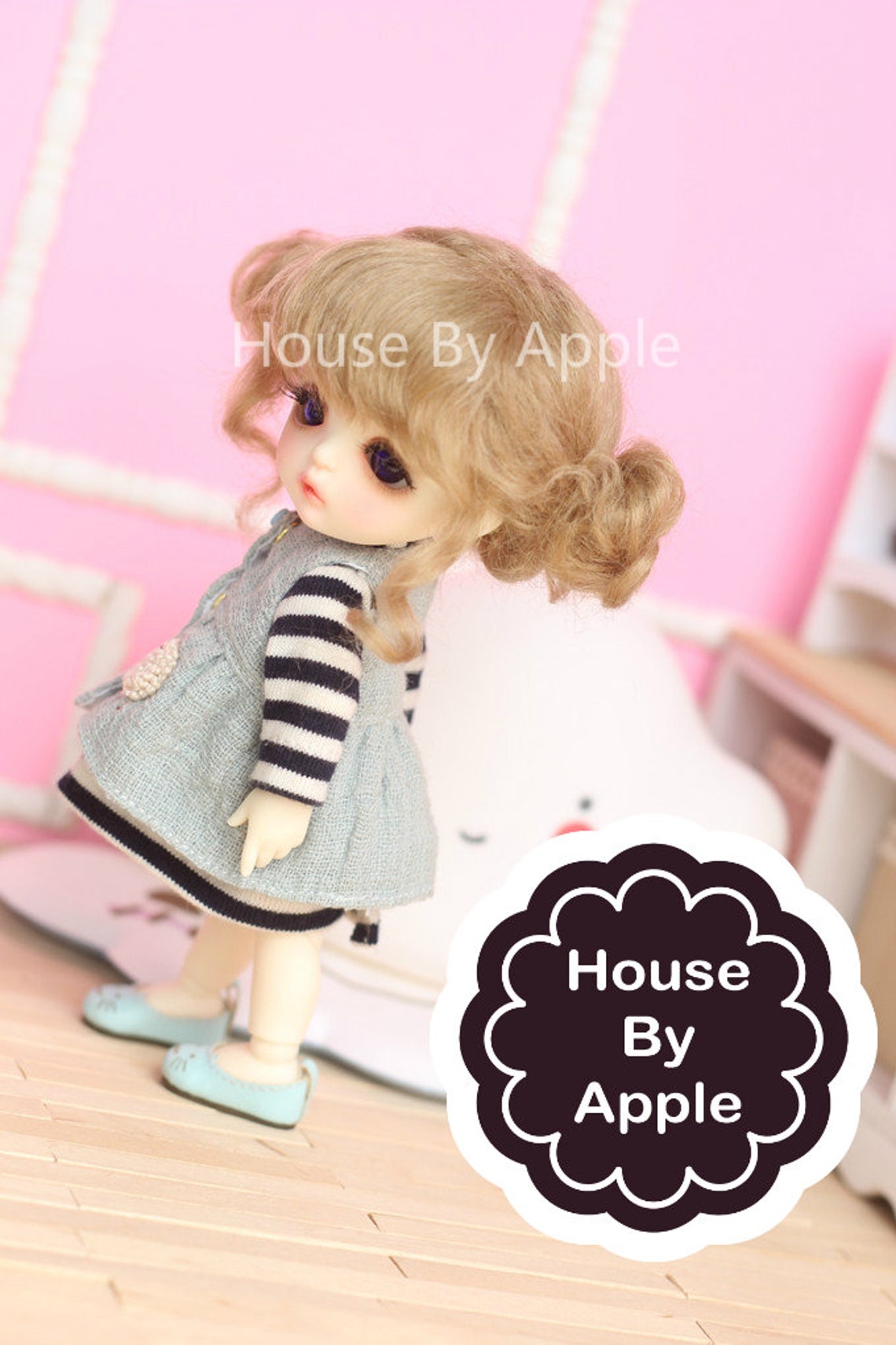 BJD Bridal Cute Light Brown Odango Hair Mohair Wig for 1/3 SD 1/4 Msd 1 ...