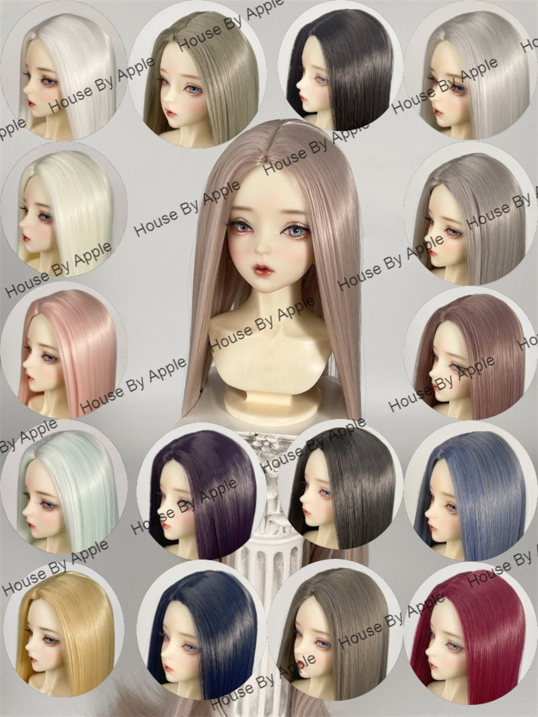16 Colour BJD Long Straight Midsplit Centre Heat Resistant Wig for 1/3 ...