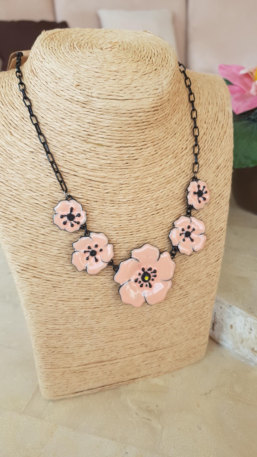 Collar de amapola rosa de LOL Jewelry - Etsy España