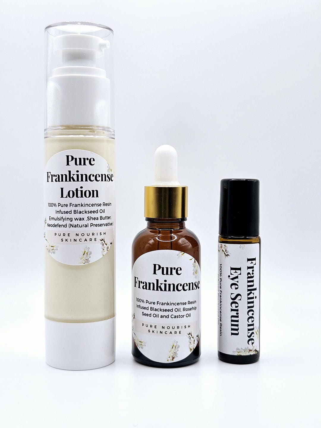 Frankincense Resin Infused Face Oil, Lotion , and Eye Serum Set, Castor Oil,black Seed Oil ...
