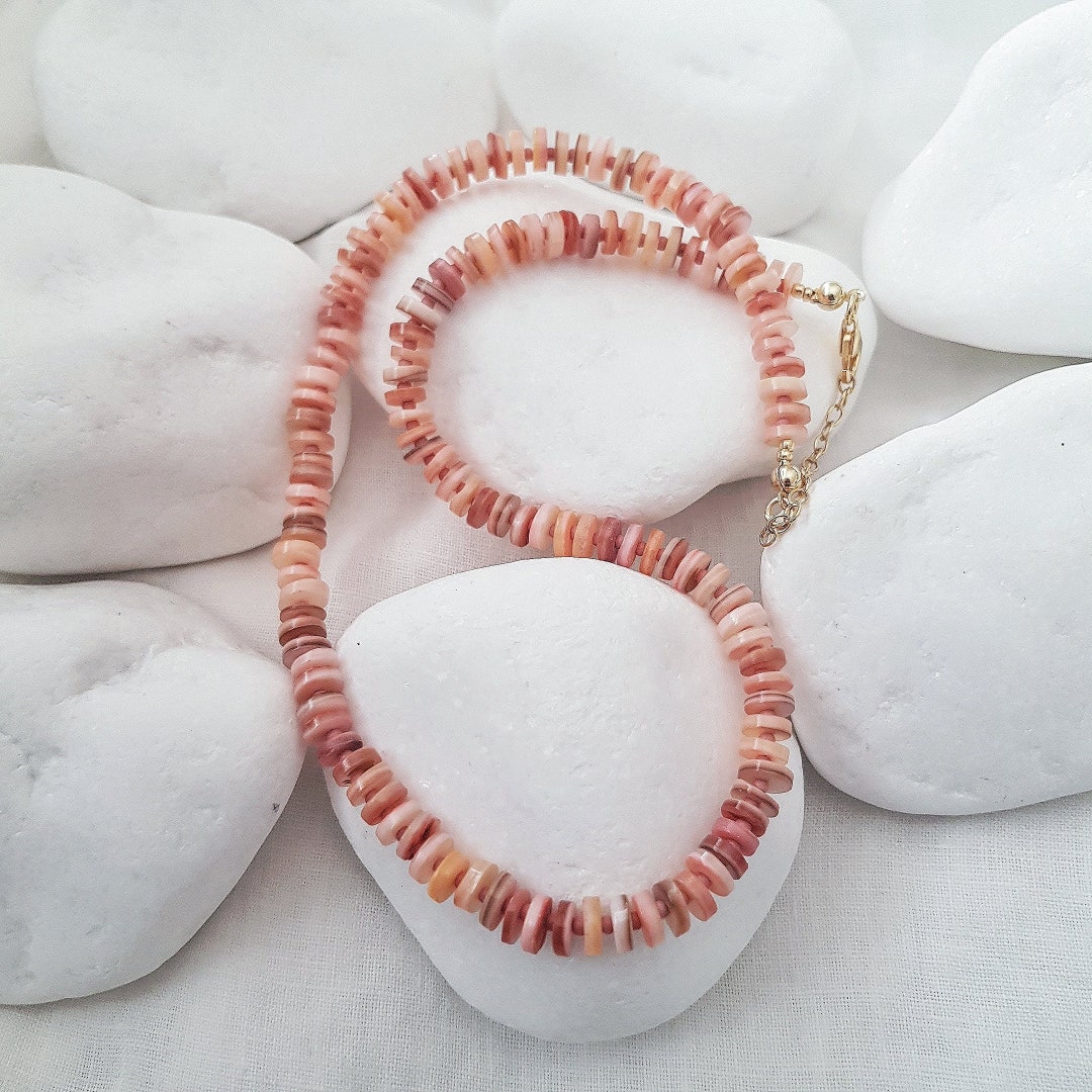 Shell Disc Beads Necklace, Pink Shell Beads Necklace, Shell Beads ...