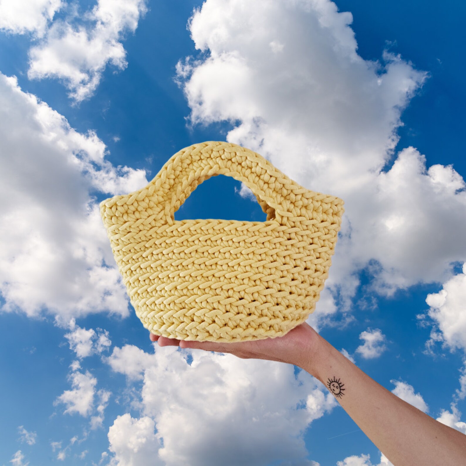 Crochet Mini Tote Bag, Crochet Yellow Bag, Handmade Chunky Yarn Bag ...