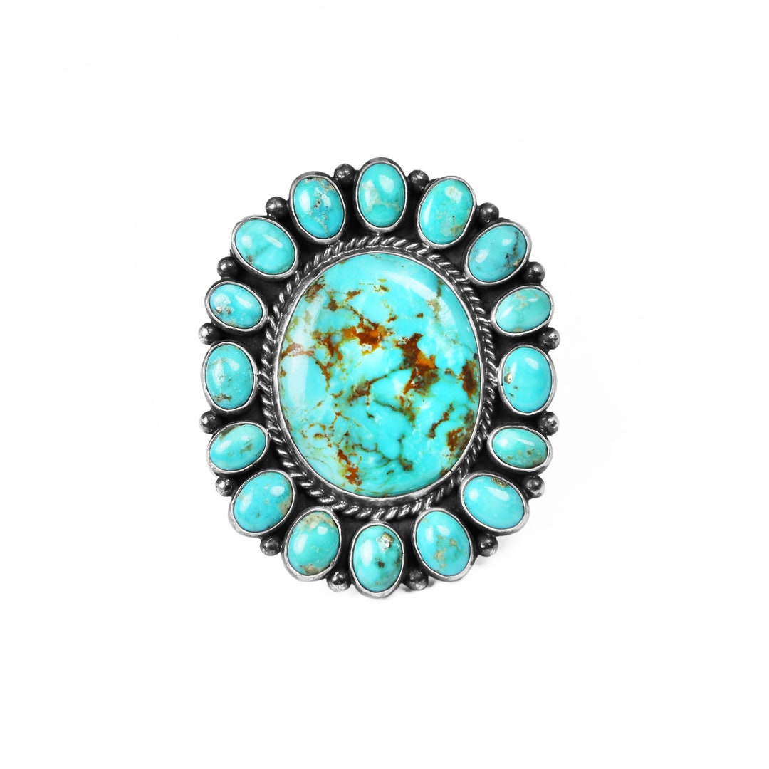 Kingman Turquoise Oval Statement Cluster Ring - Etsy