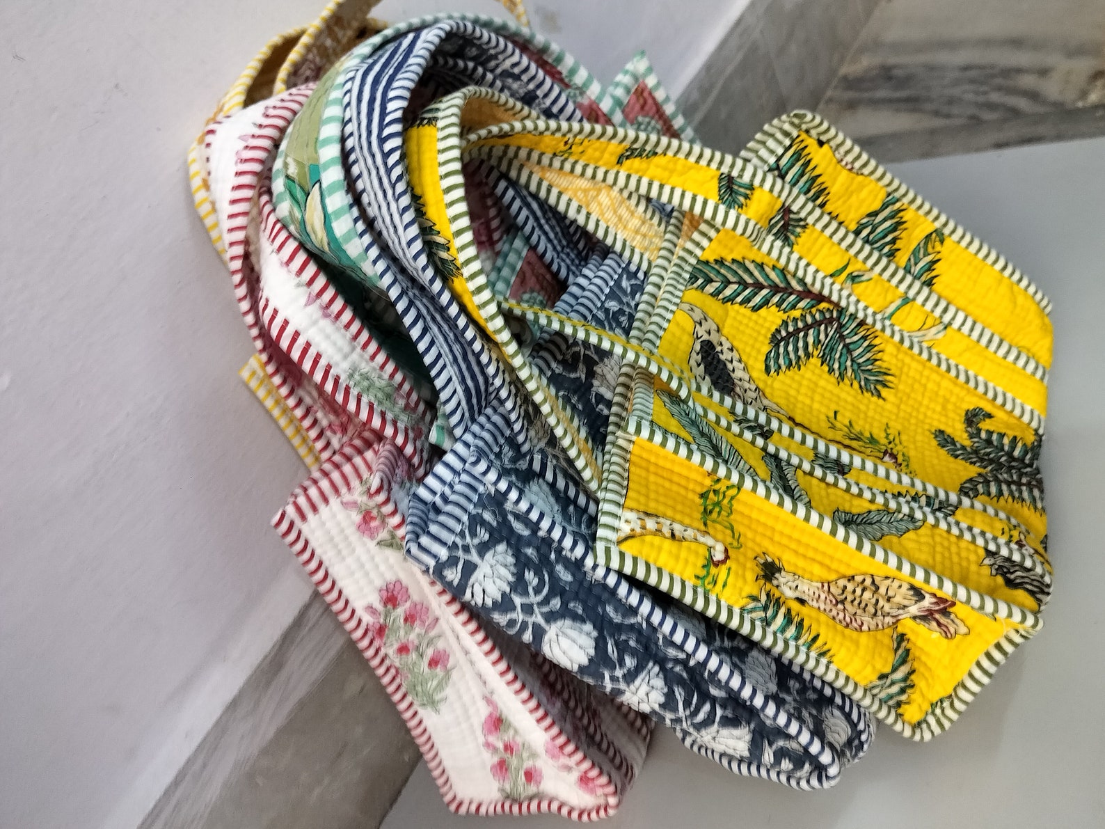 Wholesale Lot of Handmade Block Printed Tote Bag Quilted Small Tote Bag ...