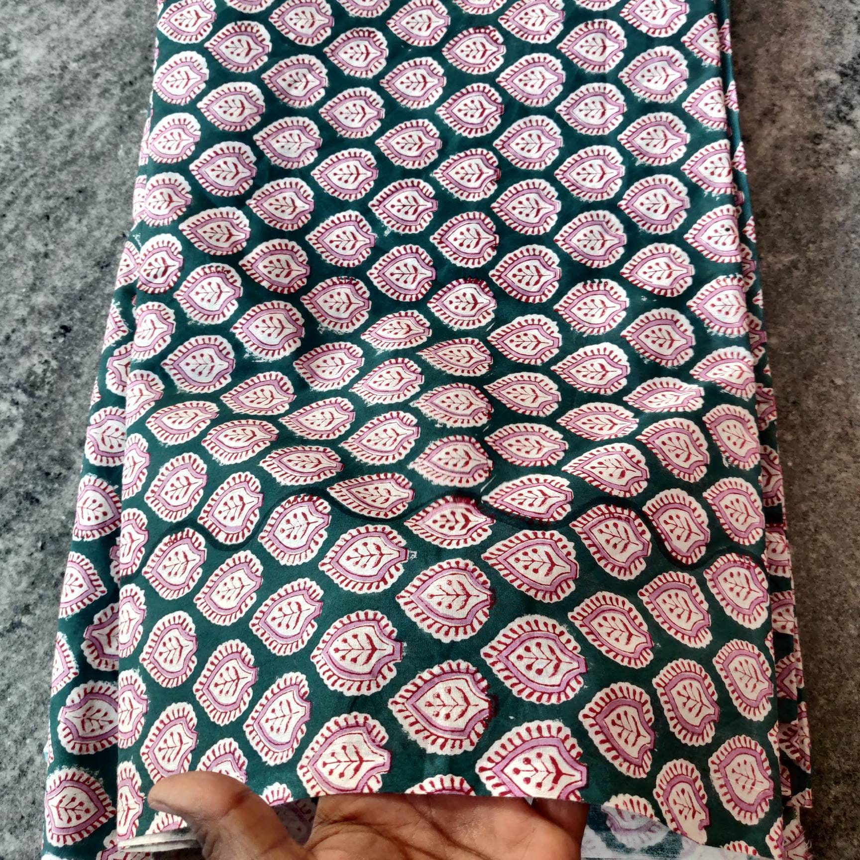 Green Color Hand Block Print Fabric - Etsy