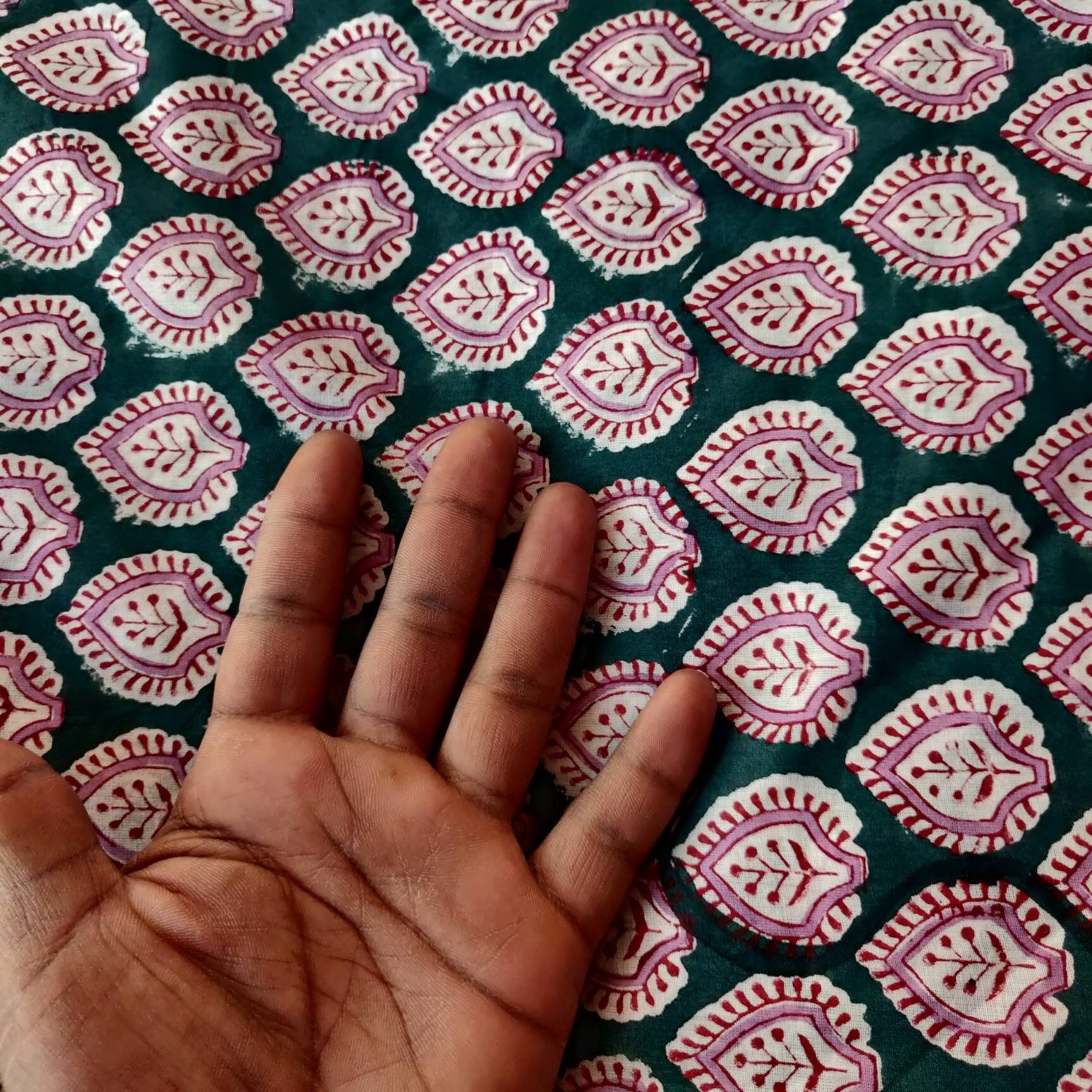 Green Color Hand Block Print Fabric - Etsy
