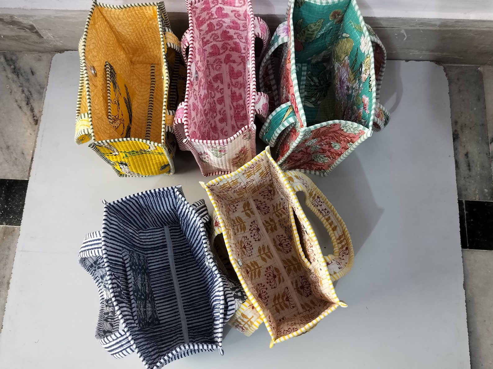 Wholesale Lot of Handmade Block Printed Tote Bag Quilted Small Tote Bag ...