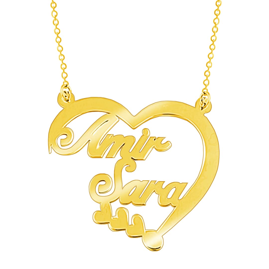 585 Gold Personalized Double Name Heart Necklace - Etsy