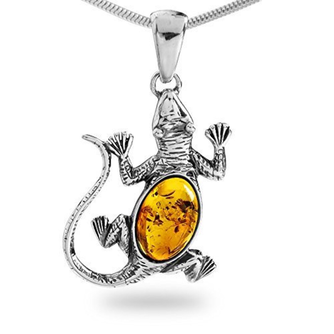 Lizard Amber 925 Silver Lizard Chain Pendant 38 Mm - Etsy