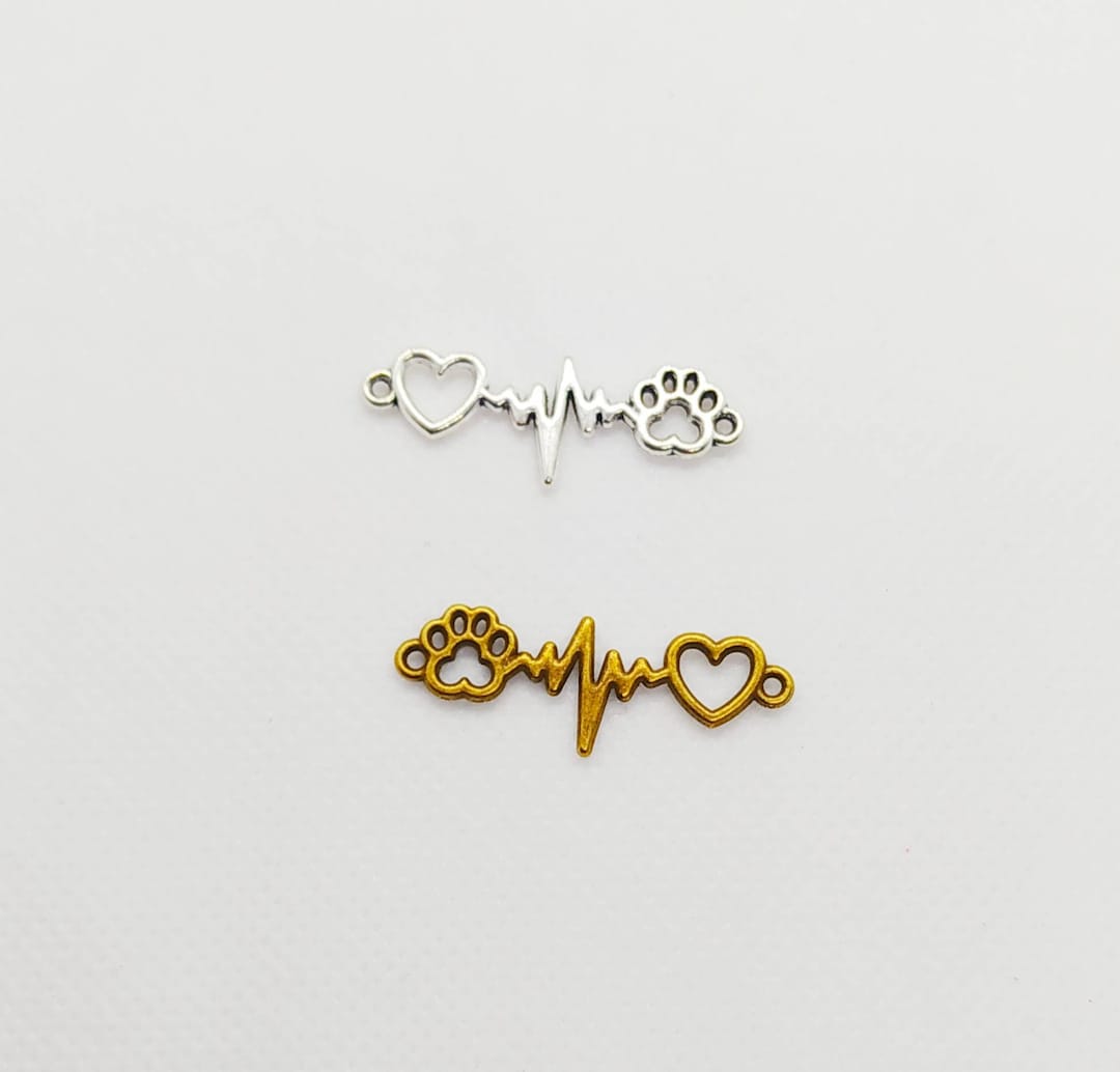 Heart Connector and Cat/dog Paw Connected by Heartbeat Line. - Etsy