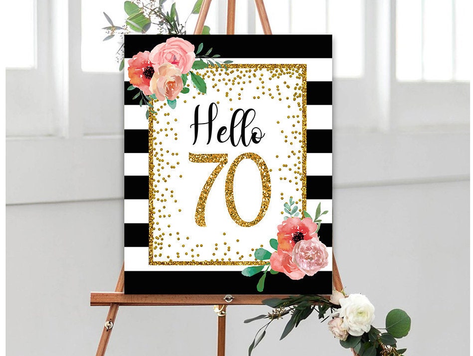 Hello 70 Sign 8x10 16x20 Gold 70th Birthday Sign 70th | Etsy