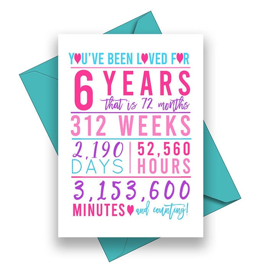 6th Birthday Card, Printable Birthday Card, 6th Birthday Printables ...