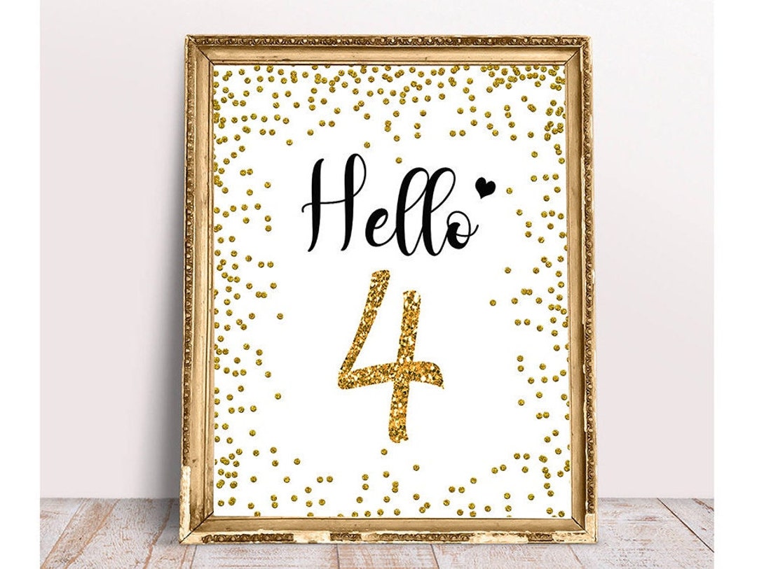 Gold Hello 4, Printable, Cheers to 4 Years, 4th Birthday Sign, 4th ...
