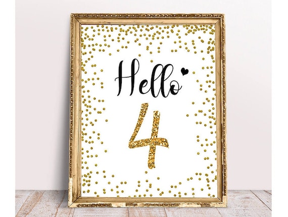 Gold Hello 4 Printable Cheers to 4 Years 4th Birthday Sign - Etsy