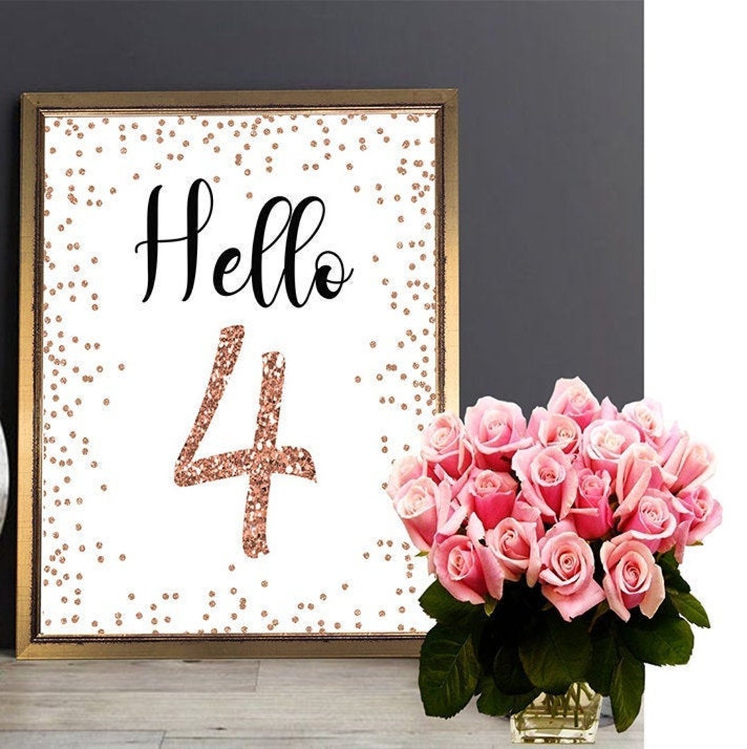 Rose Gold 4th Birthday Sign, Rose Gold Hello 4 Sign, Cheers to 4 Years ...