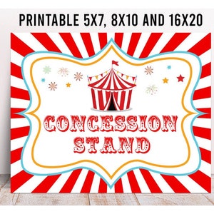 Carnival Party Concession Stand Sign, Printable, Circus Birthday ...