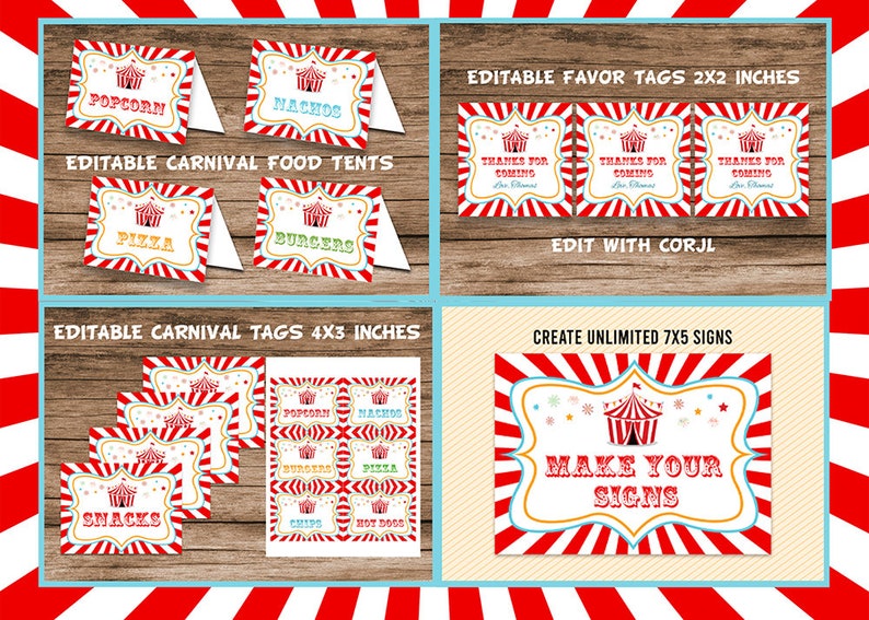 Carnival Theme Party Bundle, Invitations & Decorations, Printable ...
