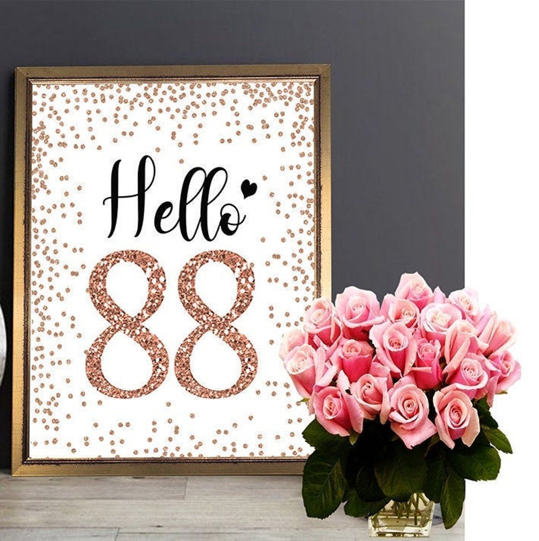 Rose Gold Hello 88 Sign, Cheers to 88 Years, 88th Birthday Sign, 88 and ...