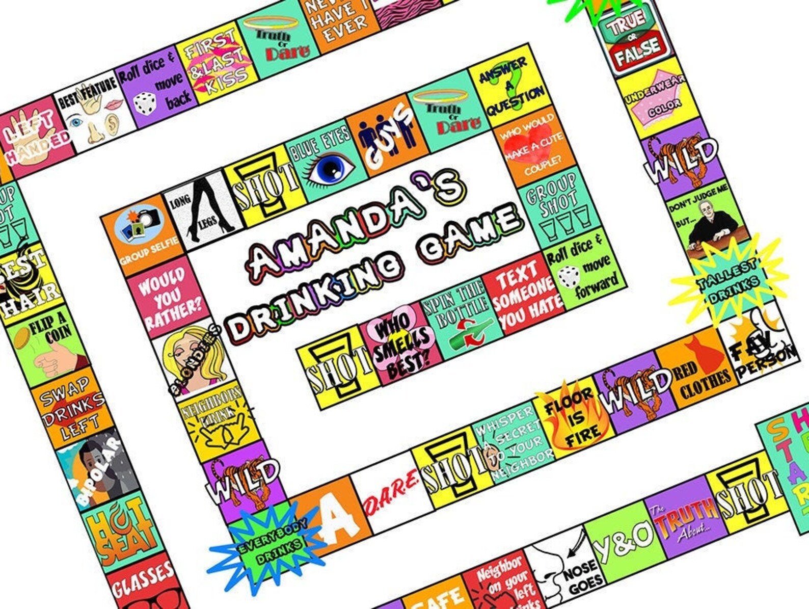 Customized Drinking Board Game, Printable Drinking Board Game, Black ...